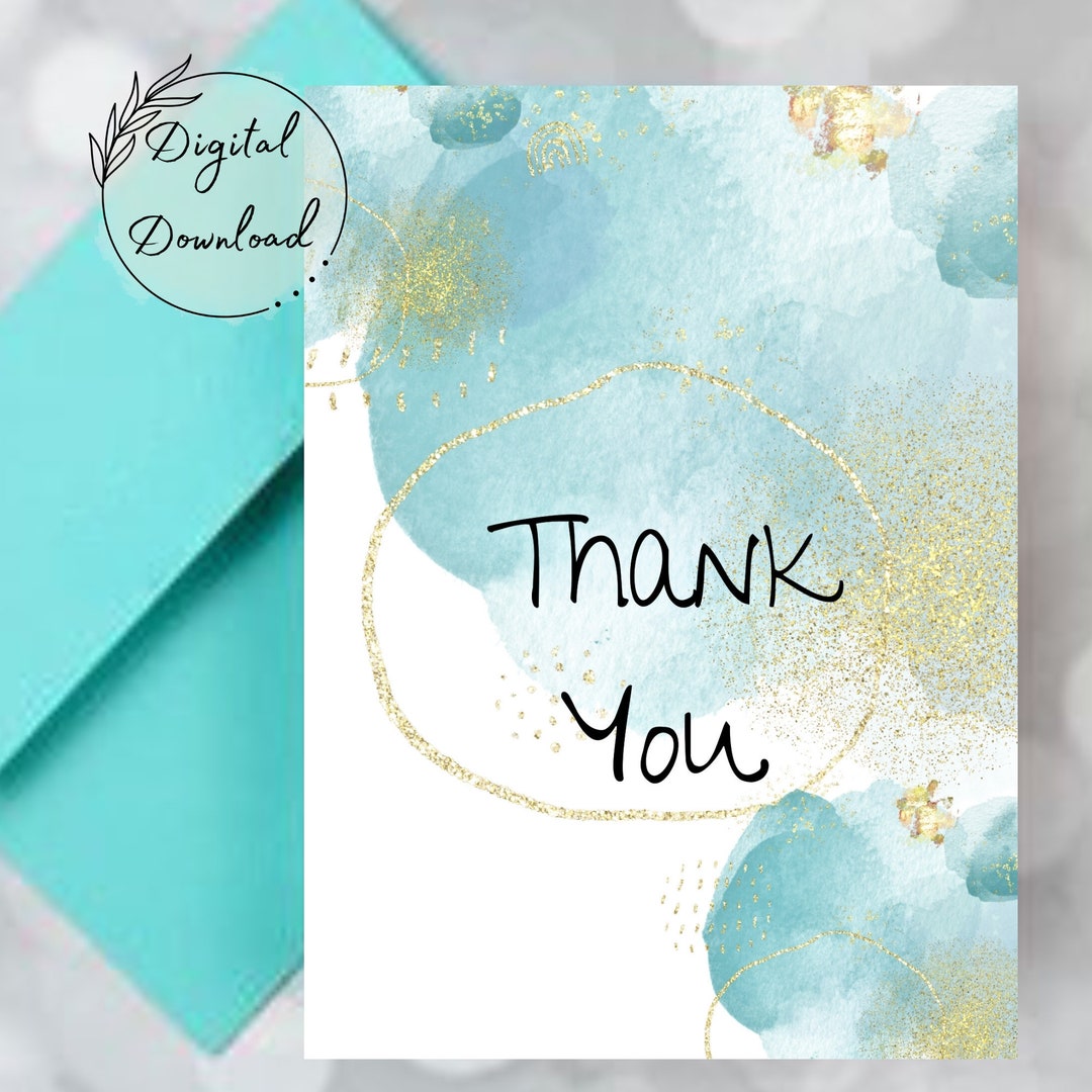 Thank You Watercolor Printable Greeting Card, PDF Download, Thank You ...