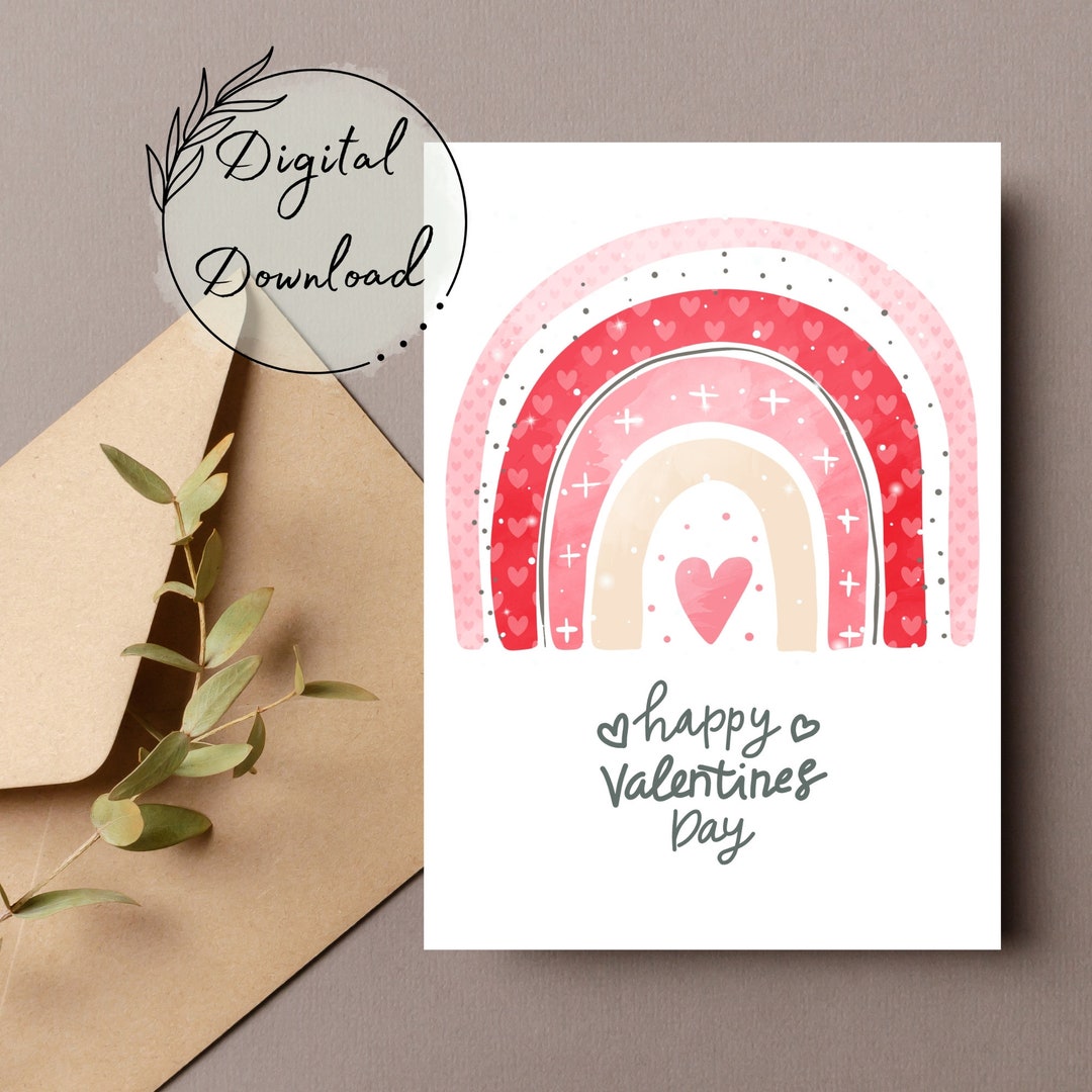 Printable Valentine's Rainbow Greeting Card, PDF Download, All-occasion ...