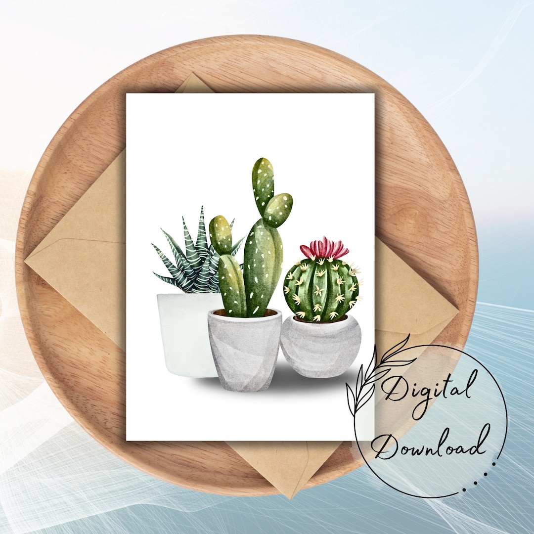 Watercolor Cactus Printable Greeting Card, PDF Download, All-occasion ...
