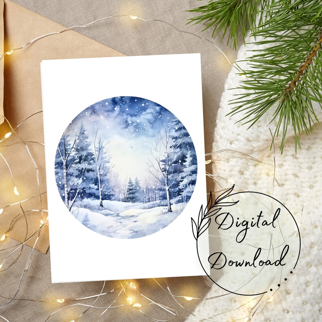 Printable Winter Snow Greeting Card, PDF Download, Christmas Snow ...