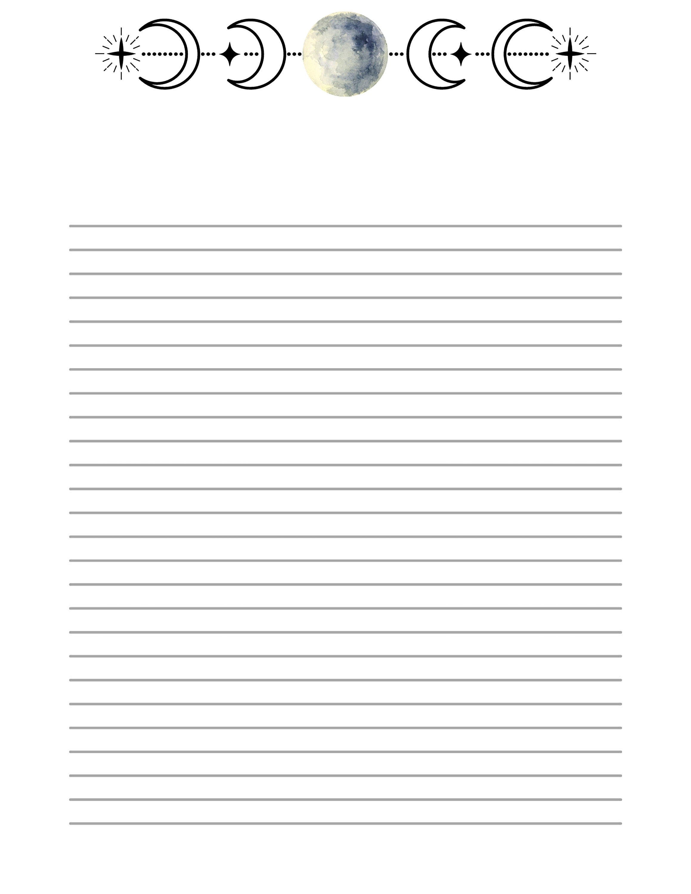 Printable Moon Phase Stationary Lined and Unlined, PDF Download ...