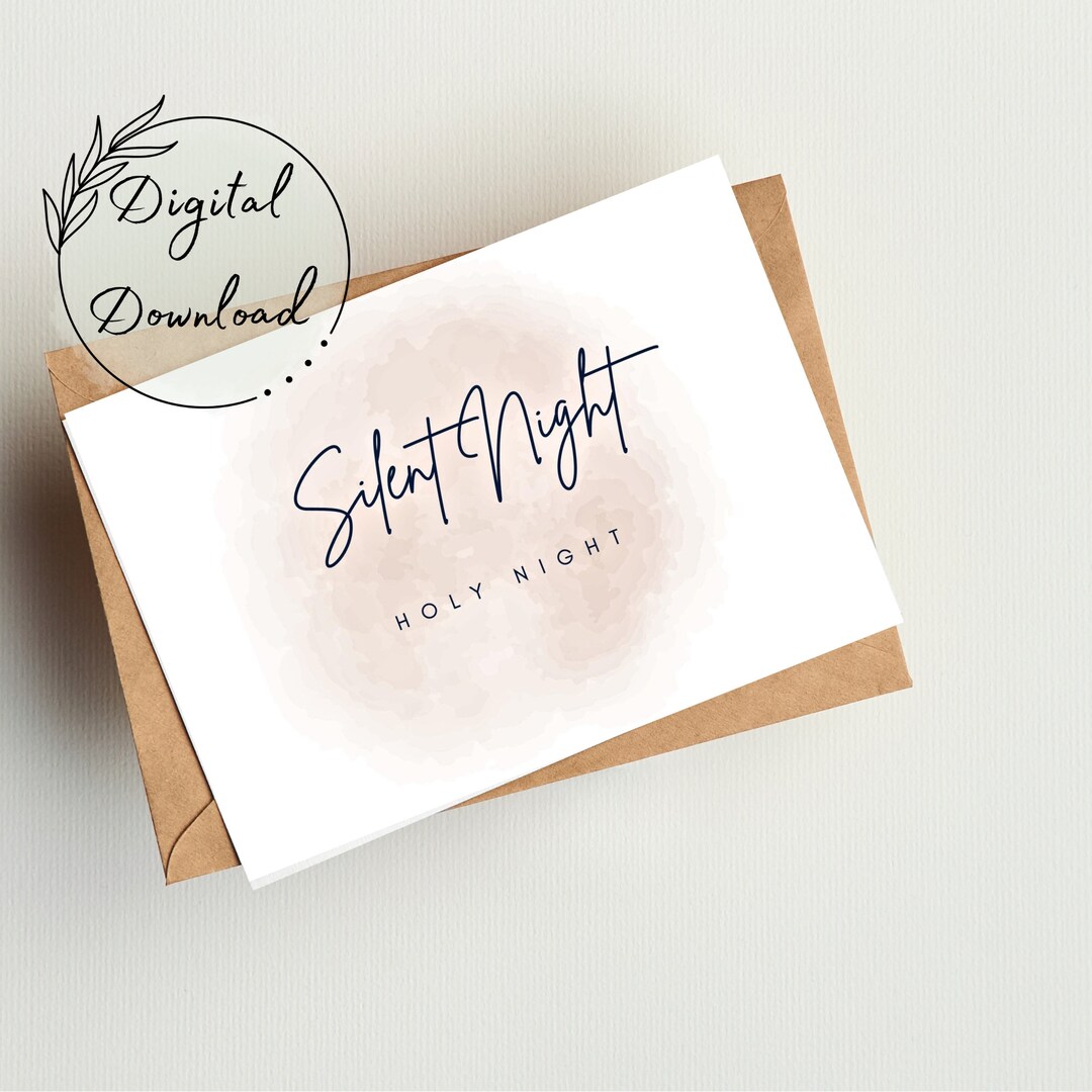 Printable Silent Night Holy Night Greeting Card, Christmas Watercolor ...
