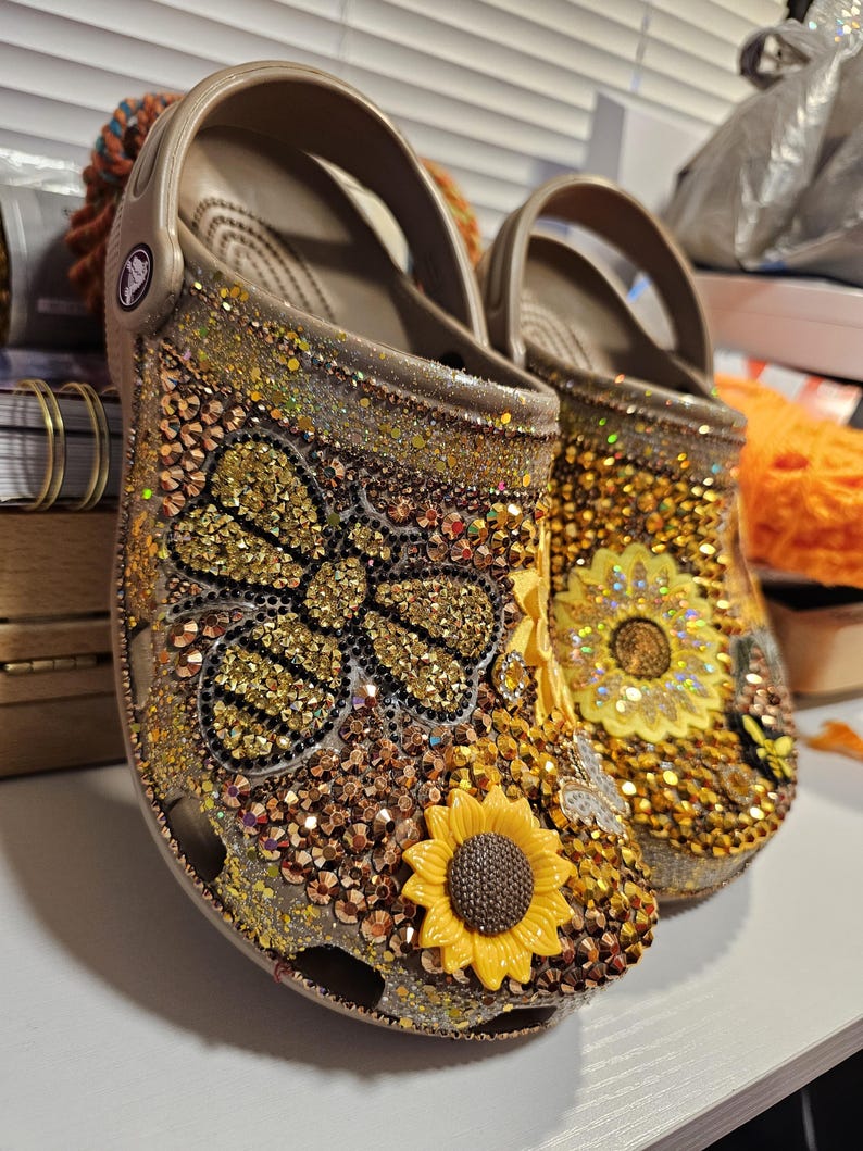 Custom Sunflower Bee Bedazzled & Blinged Rhinestone Crocs - Etsy
