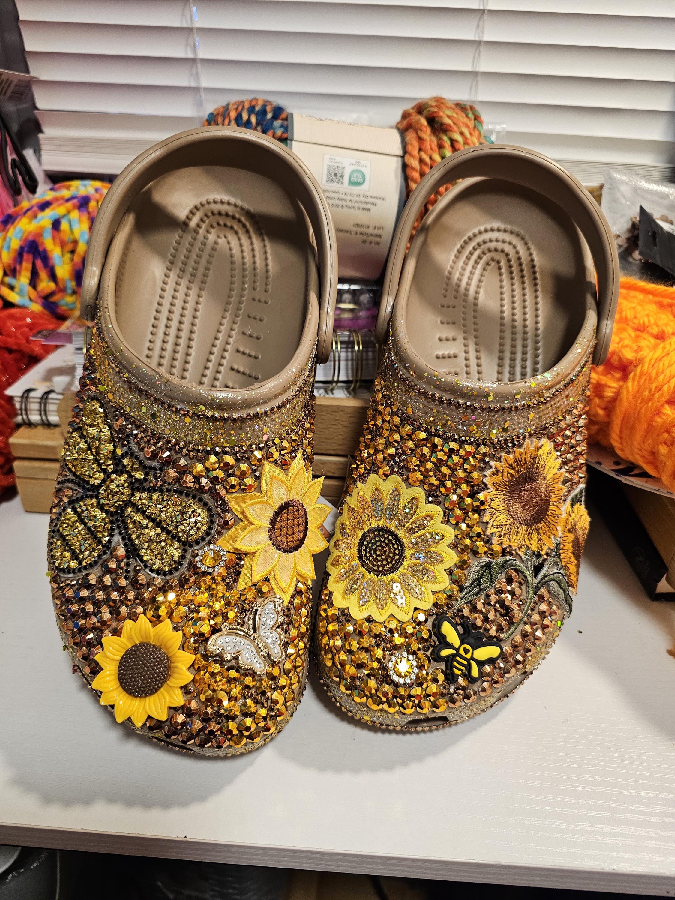 Custom Sunflower Bee Bedazzled & Blinged Rhinestone Crocs - Etsy