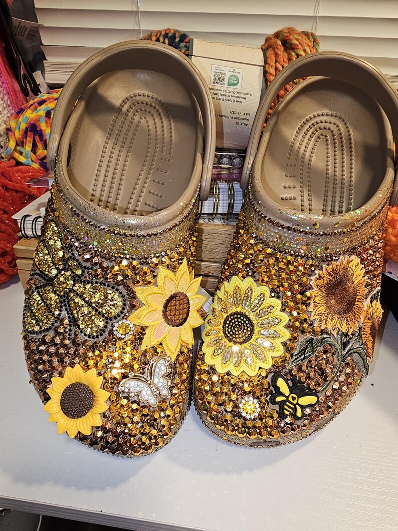Custom Sunflower Bee Bedazzled & Blinged Rhinestone Crocs - Etsy