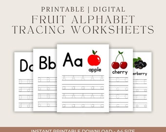 Fruit Alphabet Tracing Worksheet - Etsy