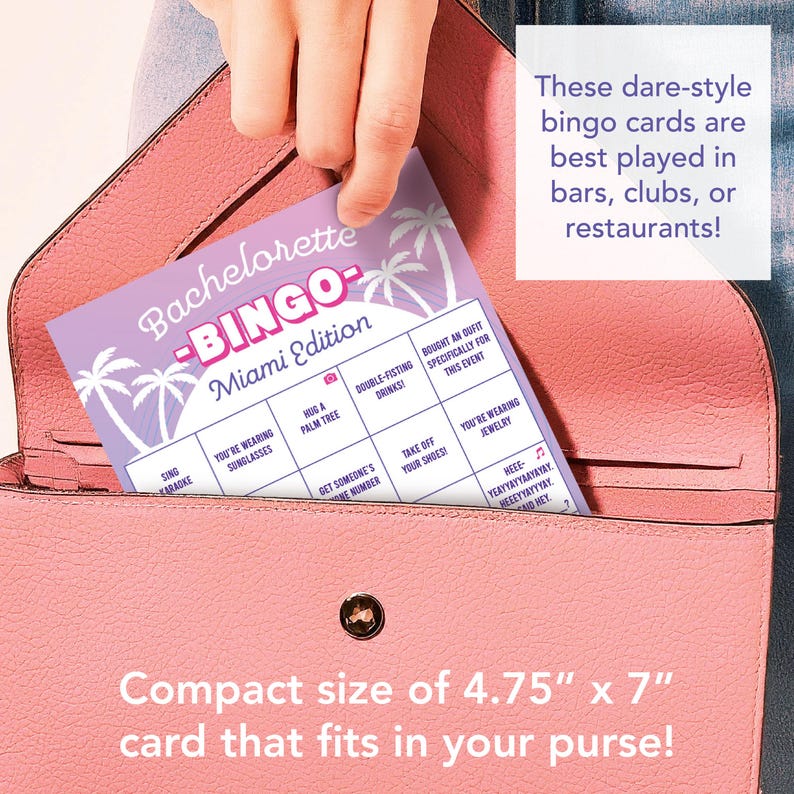 Miami Bachelorette Bingo Game, Printable Dare Party Challenge, Digital ...