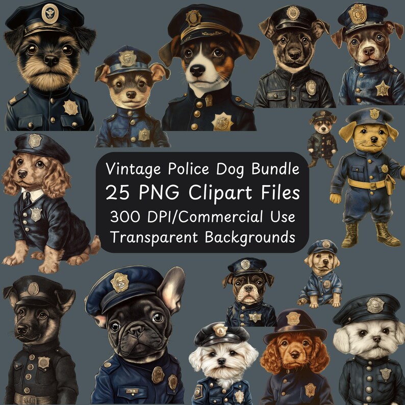 Puppy Dog Police Officers - Clipart Bundle - 25 PNG Files - Commercial ...