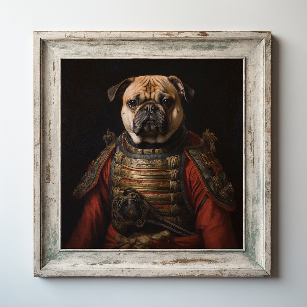 Samurai Pug Funny Animal Wall Decor Warrior Dog Home - Etsy