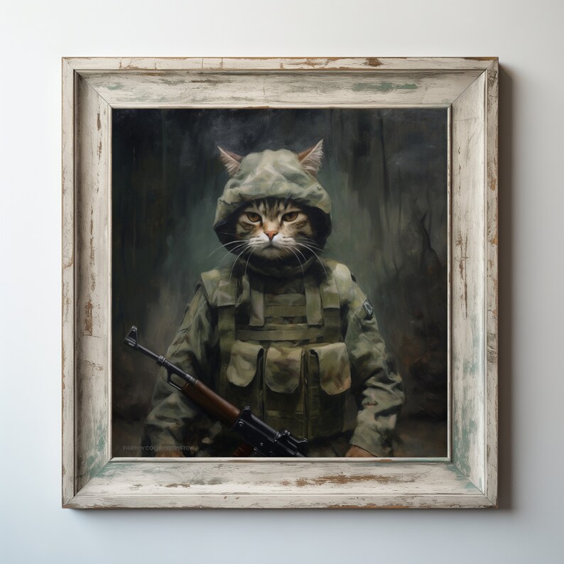 Marine Combat Cat Funny Animal Wall Decor Solider Cat Cat Lover ...