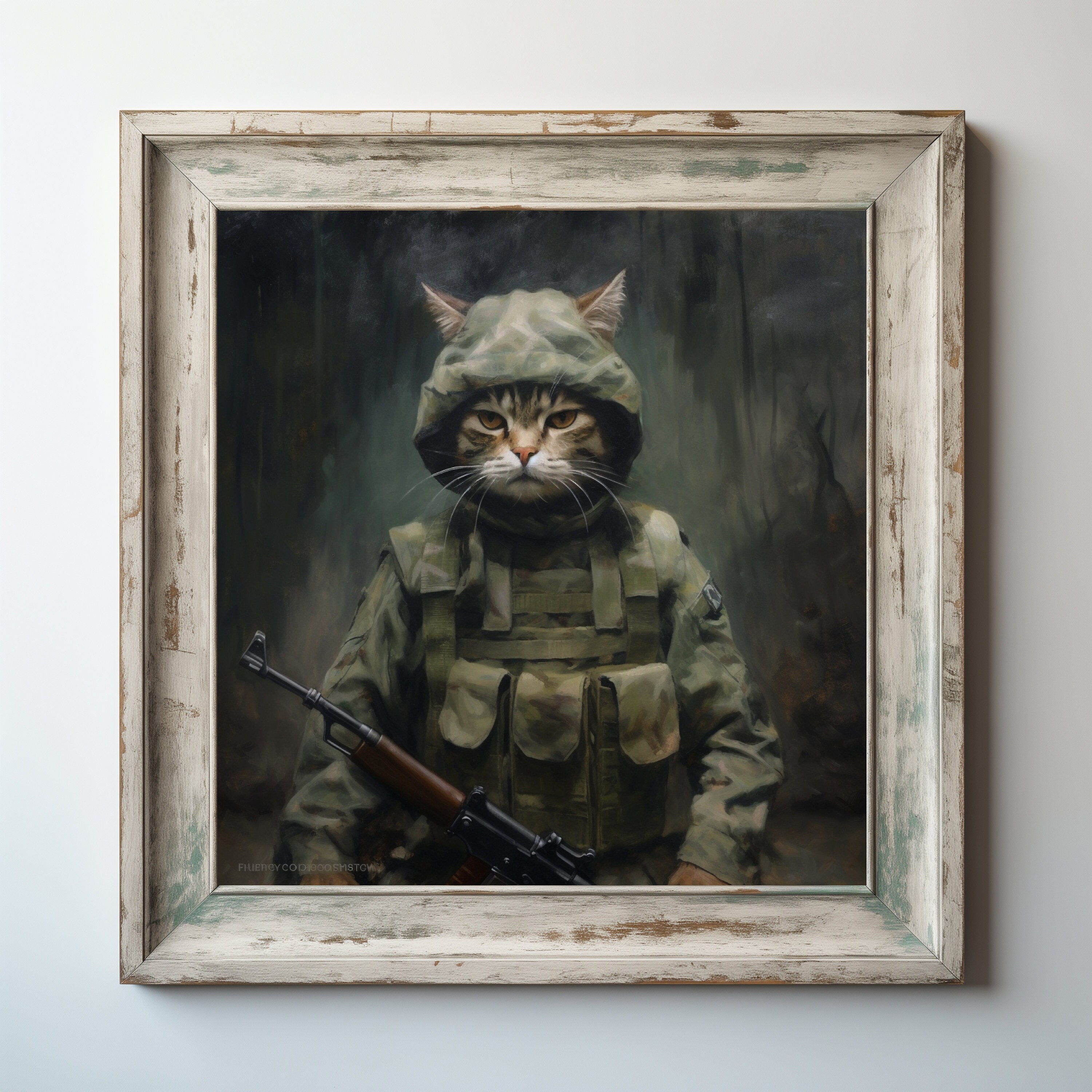 Marine Combat Cat Funny Animal Wall Decor Solider Cat Cat Lover ...