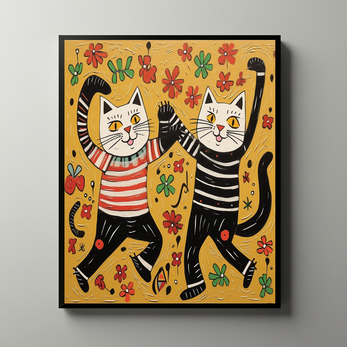 Two Cats Dancing Abstract Cat Art Cat Lover Art Print Funny Wall Decor ...