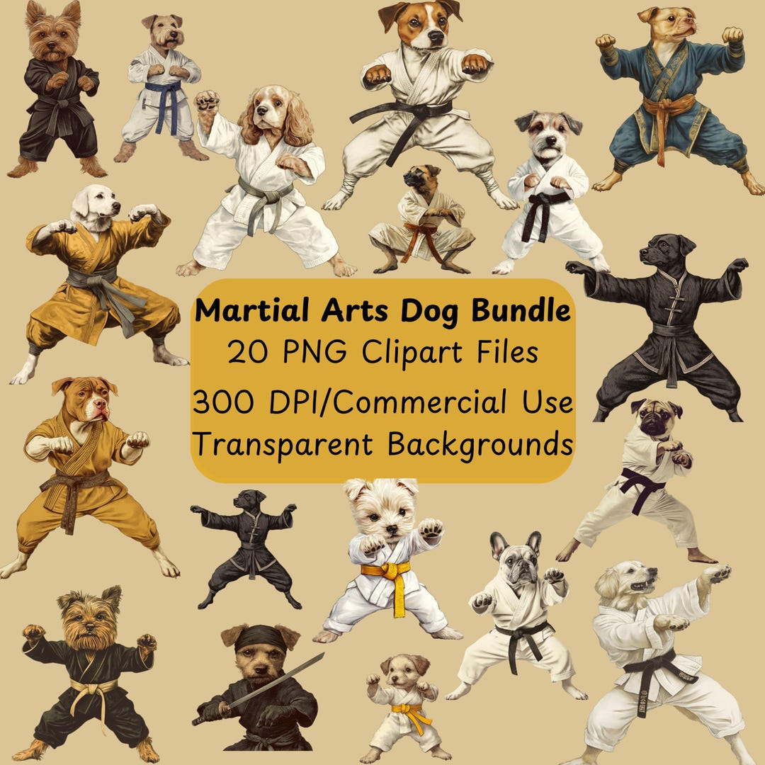 Martial Arts Dogs - PNG Clipart Bundle - 20 PNG Files - Transparent ...