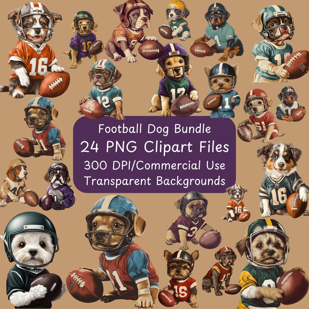 Football Dogs - Clipart Bundle - 24 PNG Files - Commercial Use ...