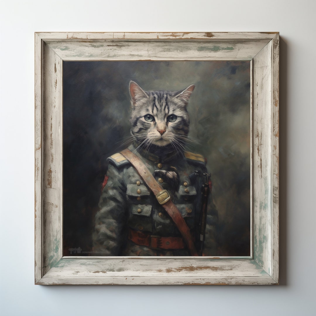 Army General Cat Funny Animal Wall Decor Camouflage Cat Cat Lover ...