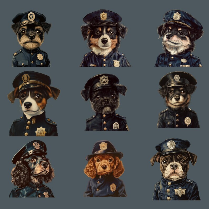 Puppy Dog Police Officers - Clipart Bundle - 25 PNG Files - Commercial ...