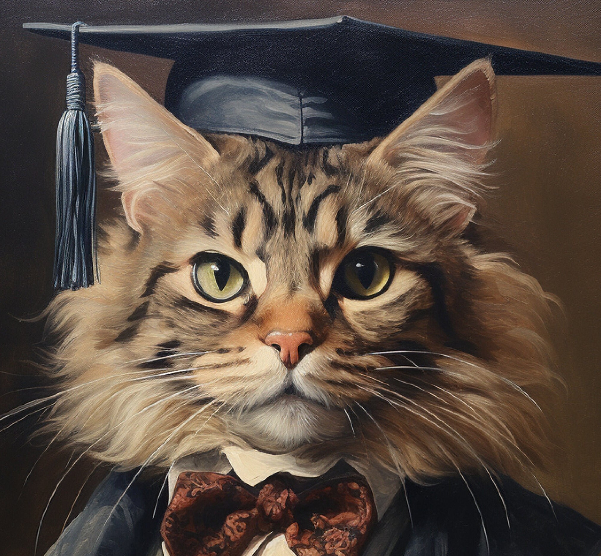 Graduation Cat in A Bowtie Funny Animal Wall Decor Cat in Hat Home ...