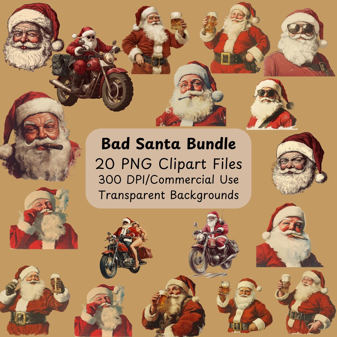 Bad Santa PNG Clipart Bundle - 20 PNG Files - Transparent Background ...