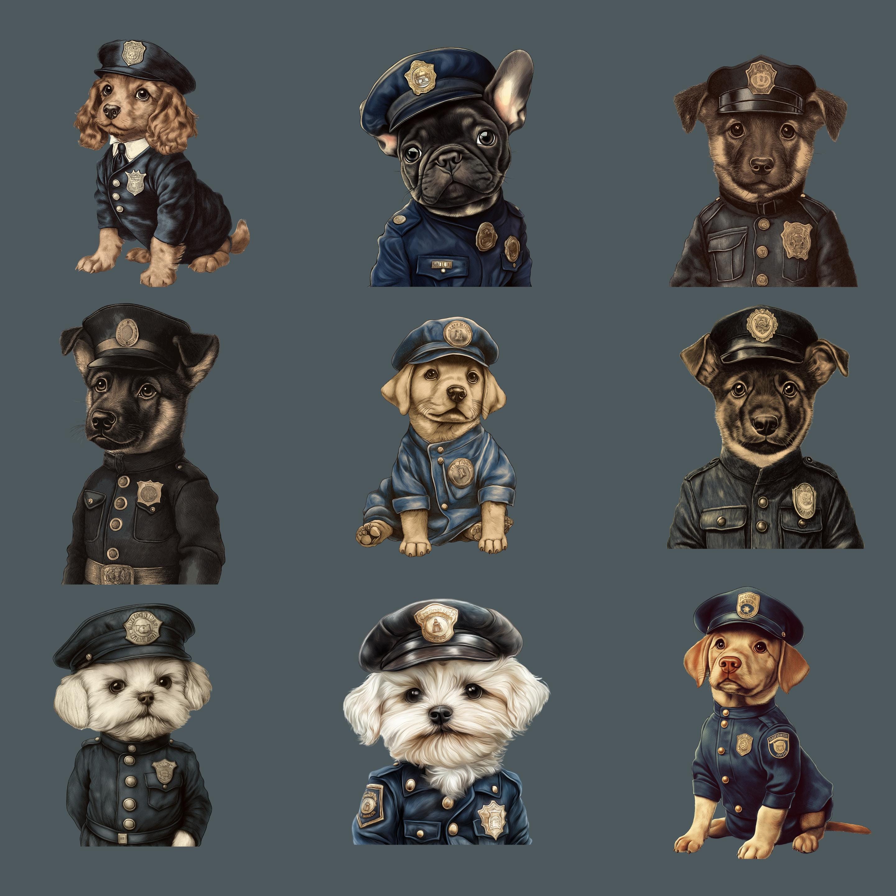Puppy Dog Police Officers - Clipart Bundle - 25 PNG Files - Commercial ...