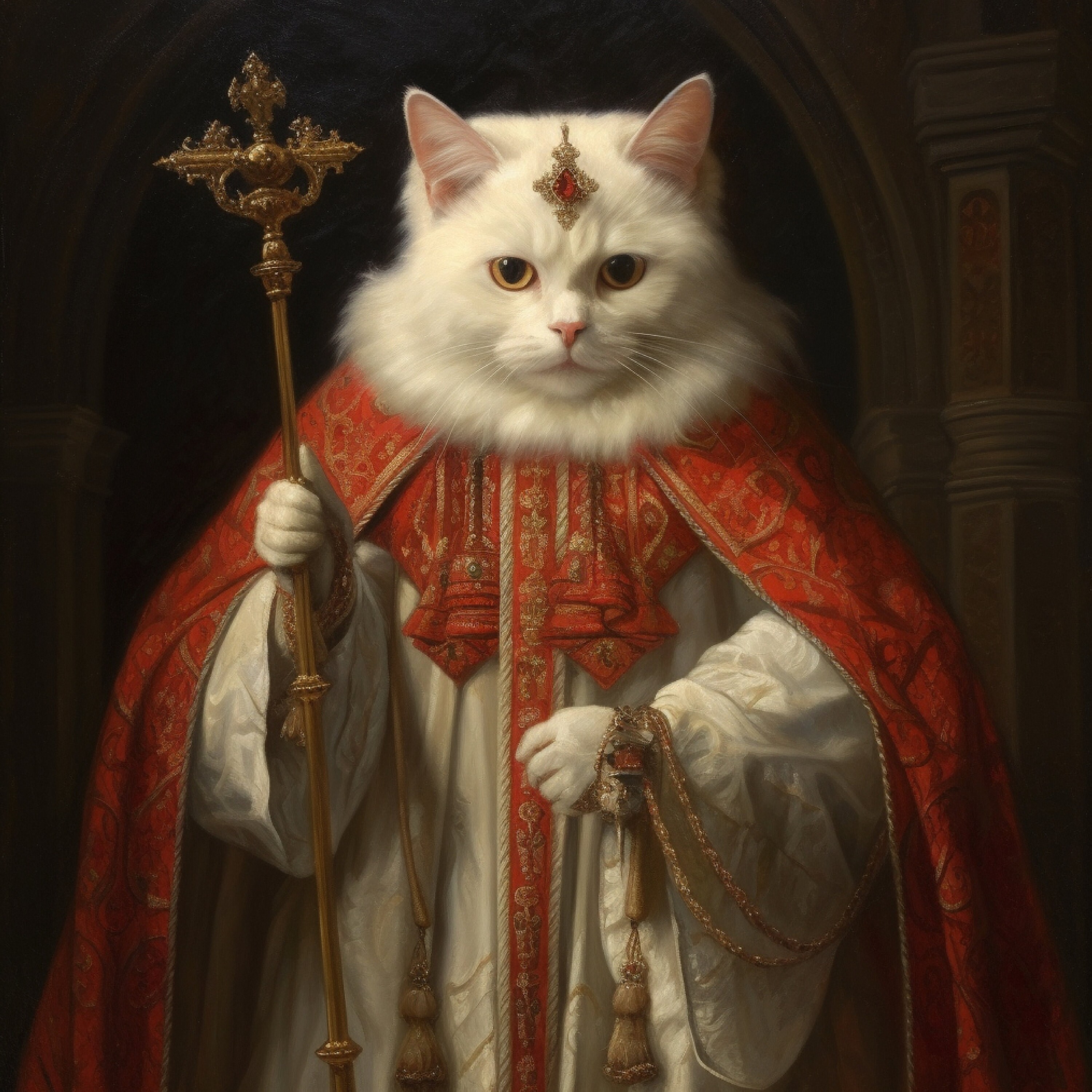 Pope White Cat Funny Animal Wall Decor Catholic Church Cat in Robe ...