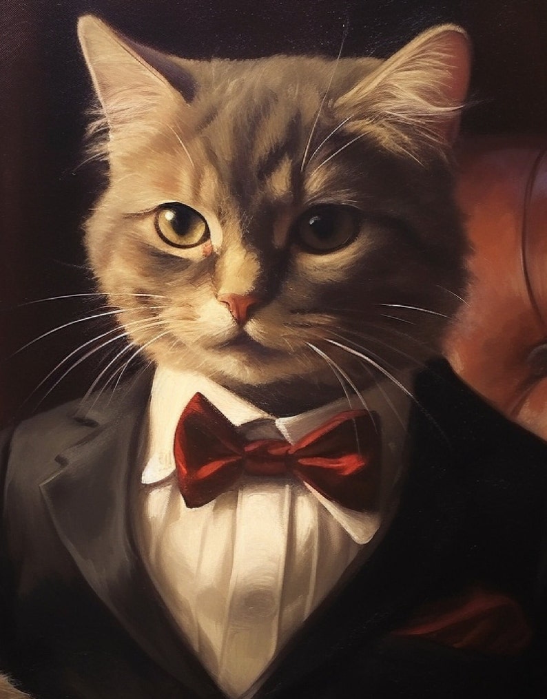 Classy Cat in A Bowtie Funny Animal Wall Decor Cat in A Chair Home ...
