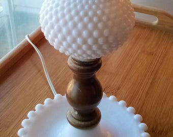 Vintage White Milk Glass Hobnail Hurricane Table Lamp 16 TALL richlite ...