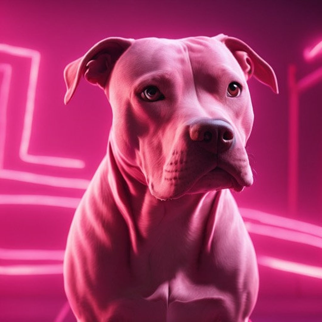 Neon Pink Pit Bull Digital Art Neon - Etsy