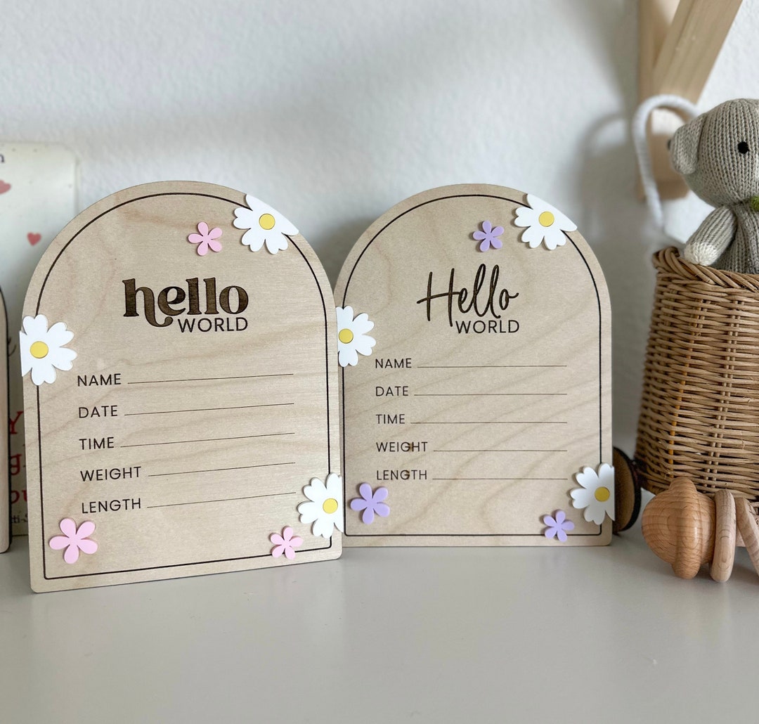 Personalized Floral Birth Stats Board, Hello World Im Here, Birth ...