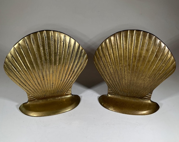 Vintage Mid-century Modern Solid Brass Seashell Bookend Set - Brass ...