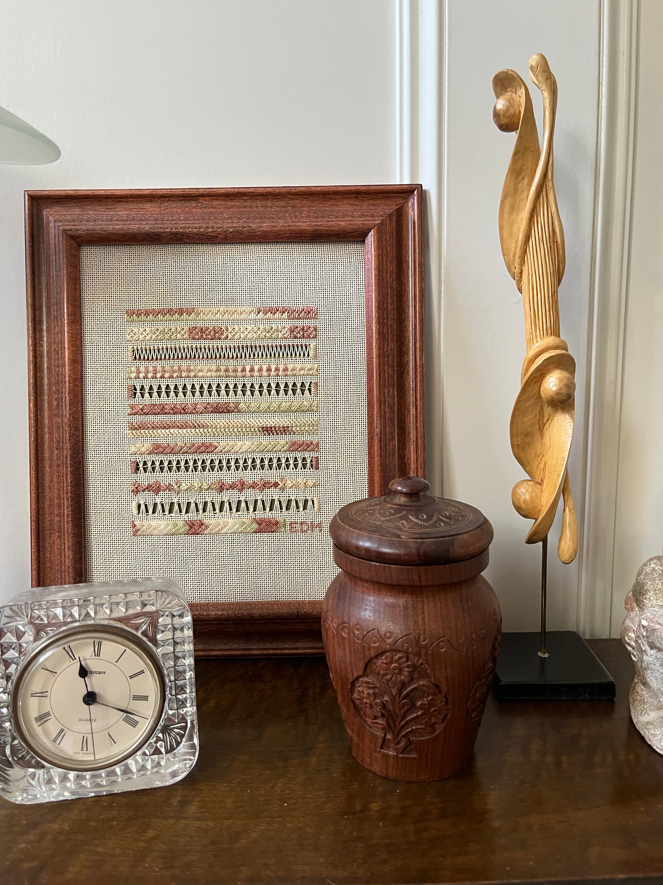 Vintage Mixed Stich Pink and Beige Embroidery Hanging Art Piece With ...