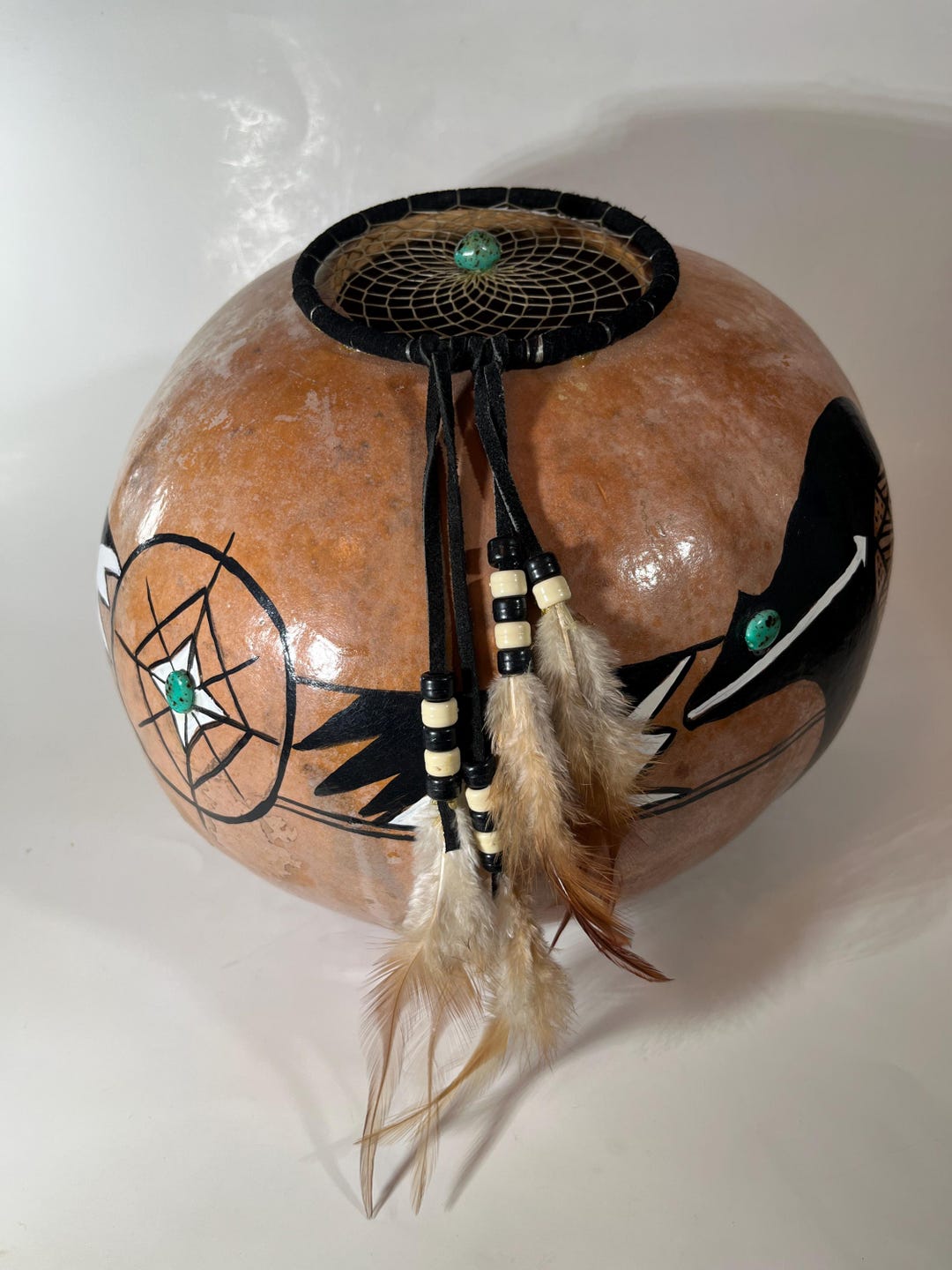 Vintage Authentic Native American Gourd With Authentic Dreamcatcher ...