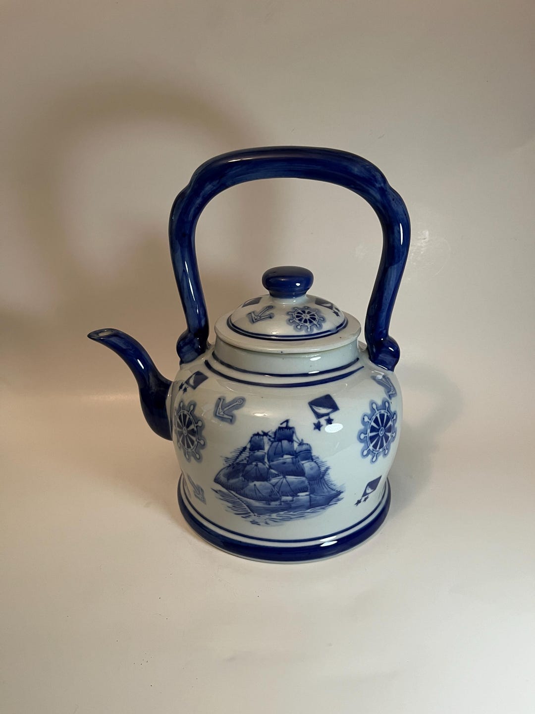 Vintage Nautical Blue and White Ships Teapot - Etsy