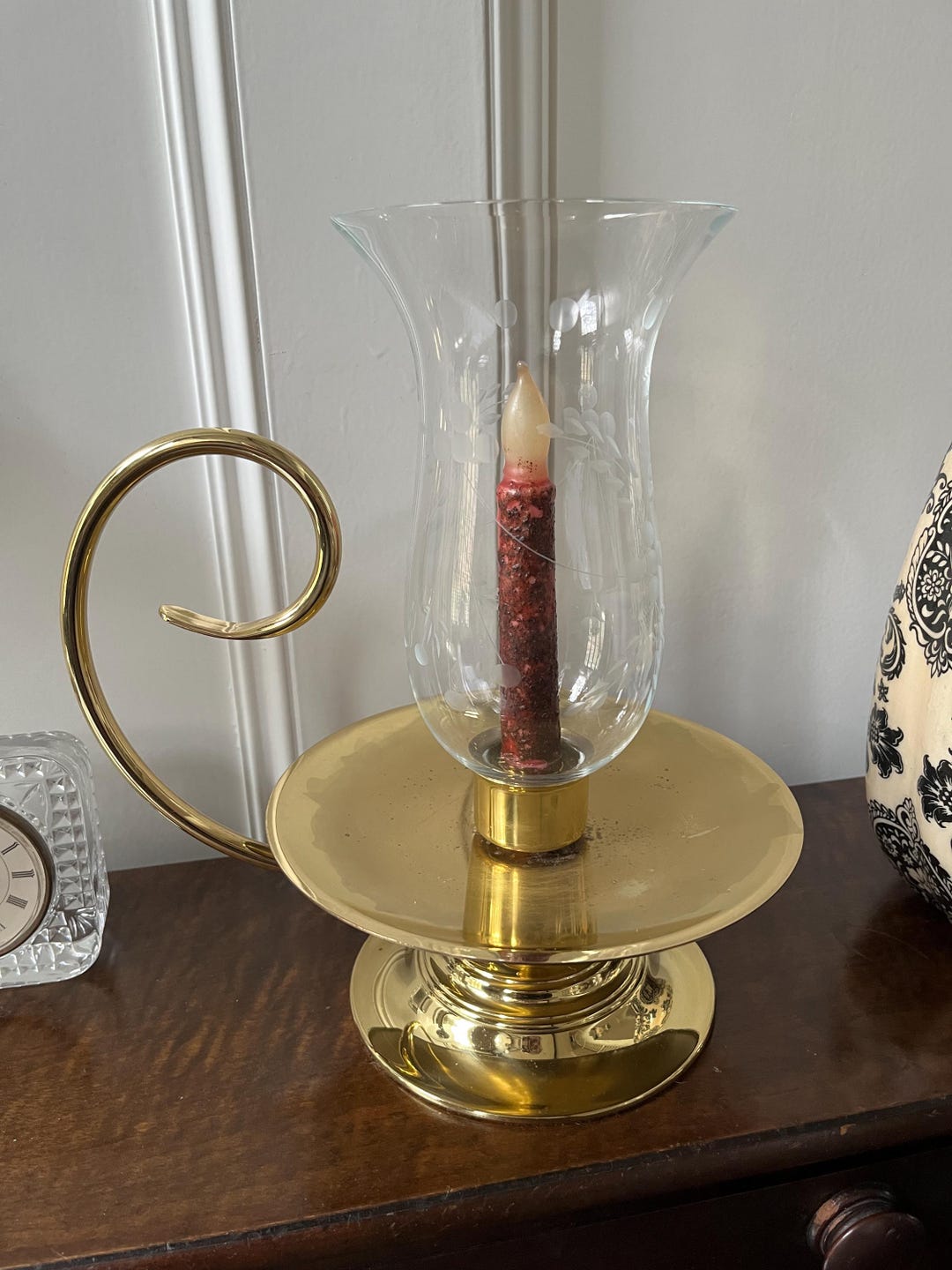 Vintage Large Baldwin Brass Walking Candle Holder With Glass Hurricane ...