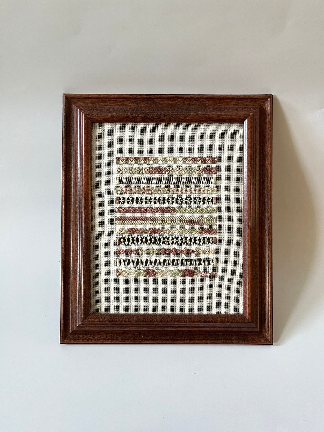 Vintage Mixed Stich Pink and Beige Embroidery Hanging Art Piece With ...