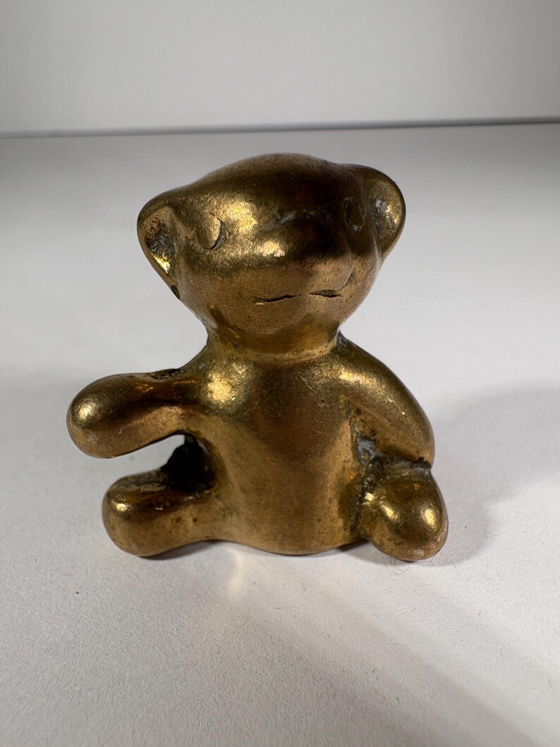 Vintage Solid Brass Teddy Bear Figurine, 1.25" Tall, Miniature Brass ...