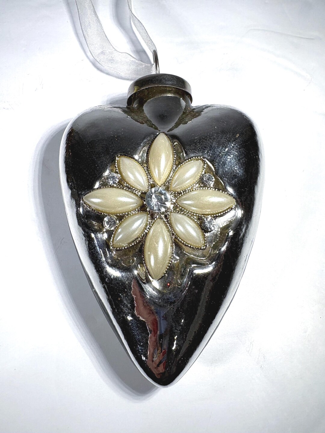 Vintage Trimsetter by Dillard's Silver Mercury Glass Heart Ornament ...