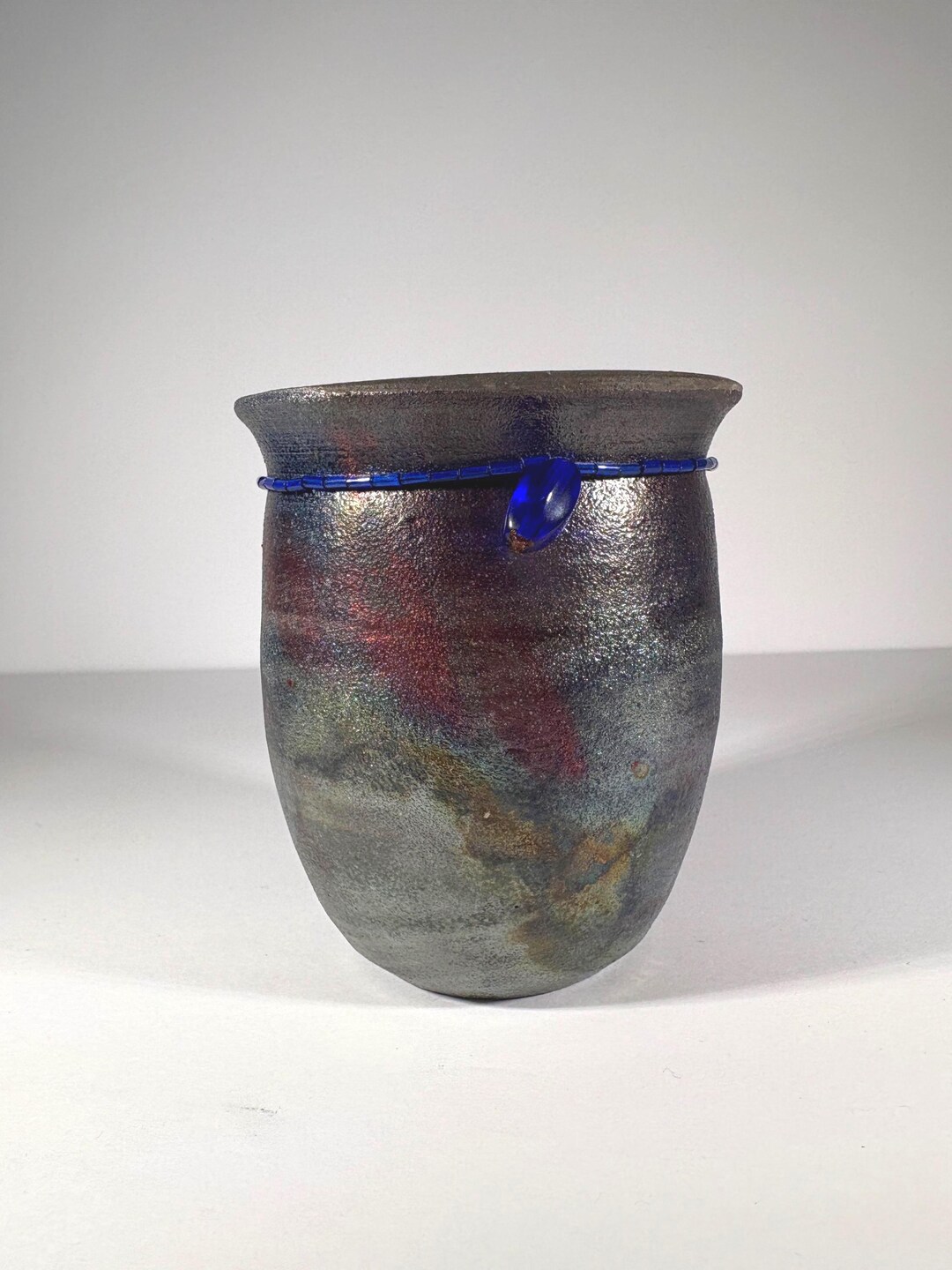 Handmade Raku Pottery Vase – Blue Beaded Accent, Signed Linda Dumas - Etsy
