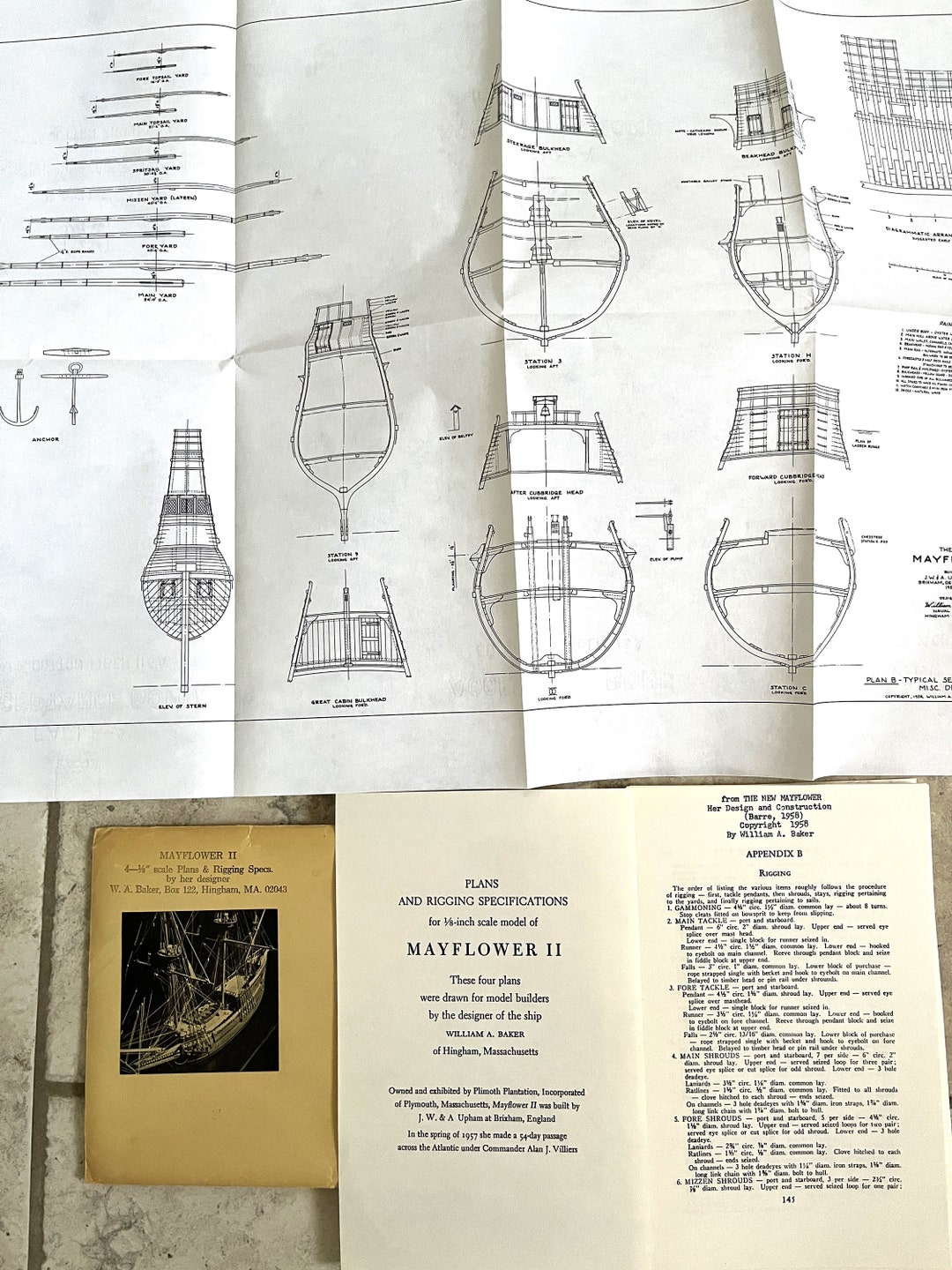 Vintage Mayflower II 1/8" Scale Plans & Rigging Specs. the New ...
