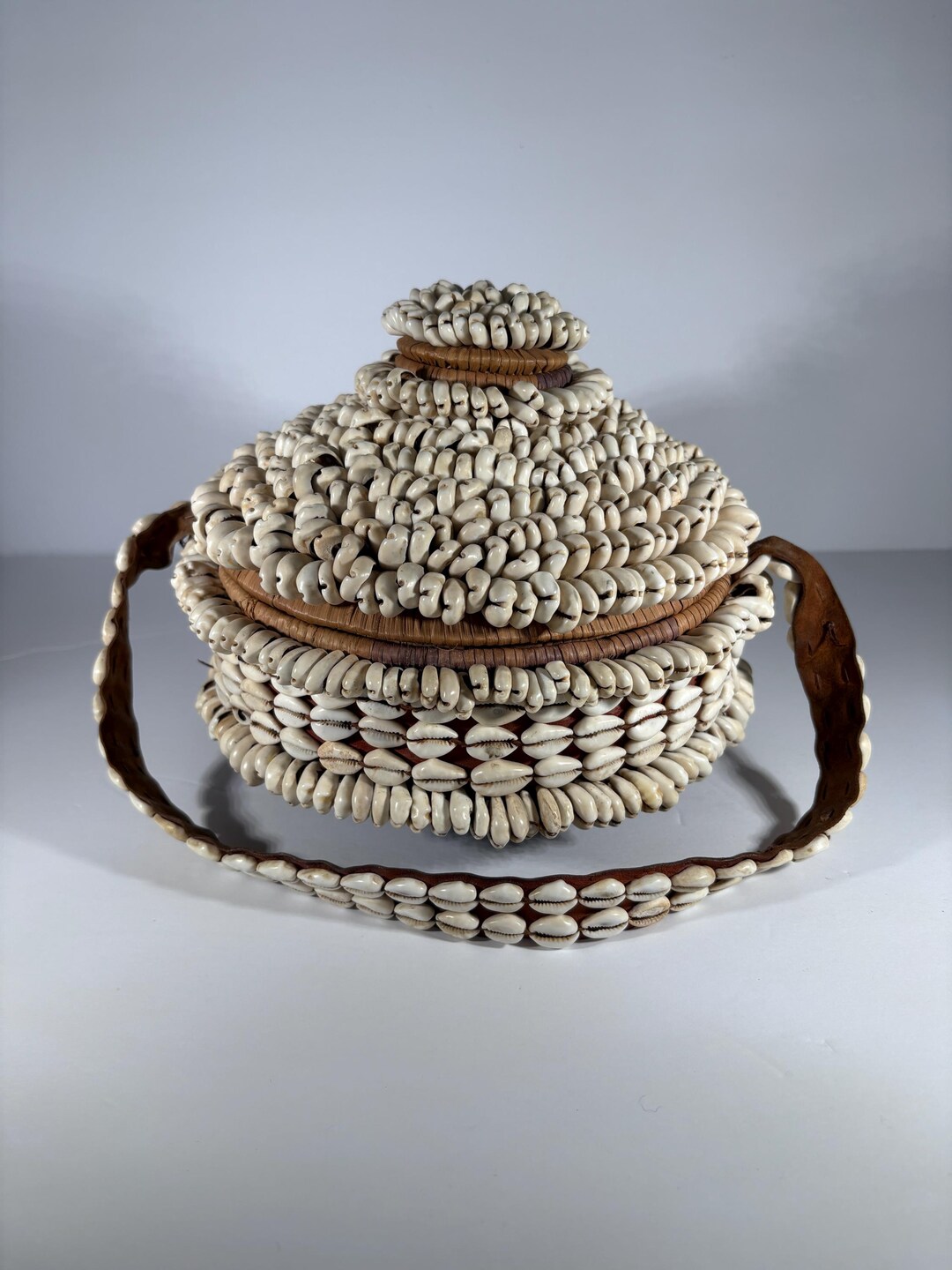 Vintage Indonesian Cowrie Shell Handwoven Purple Coconut Basket With ...