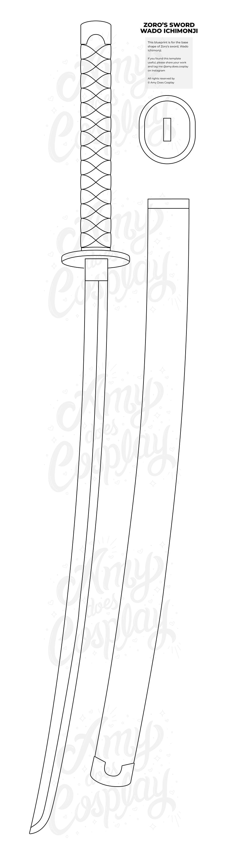 Zoro Swords Cosplay Prop 2D Blueprint - Wado Ichimonji, Sandai Kitetsu ...