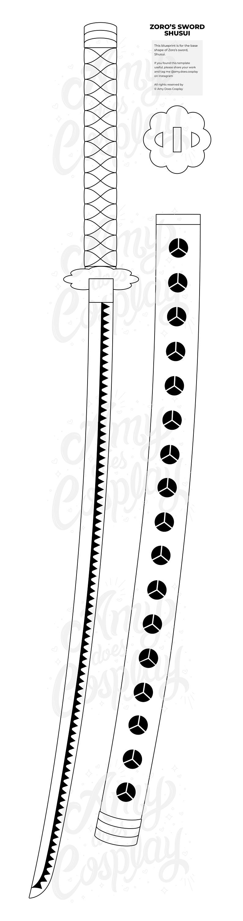 Zoro Swords Cosplay Prop 2D Blueprint - Wado Ichimonji, Sandai Kitetsu ...
