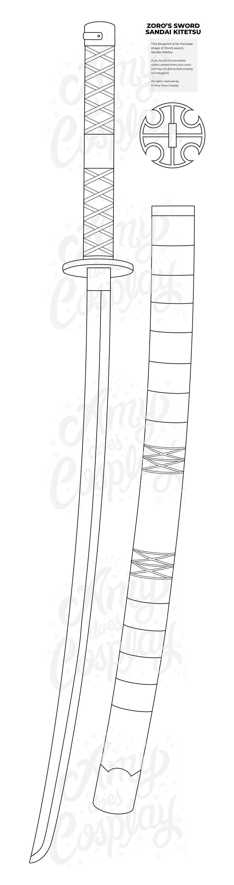 Zoro Swords Cosplay Prop 2D Blueprint - Wado Ichimonji, Sandai Kitetsu ...
