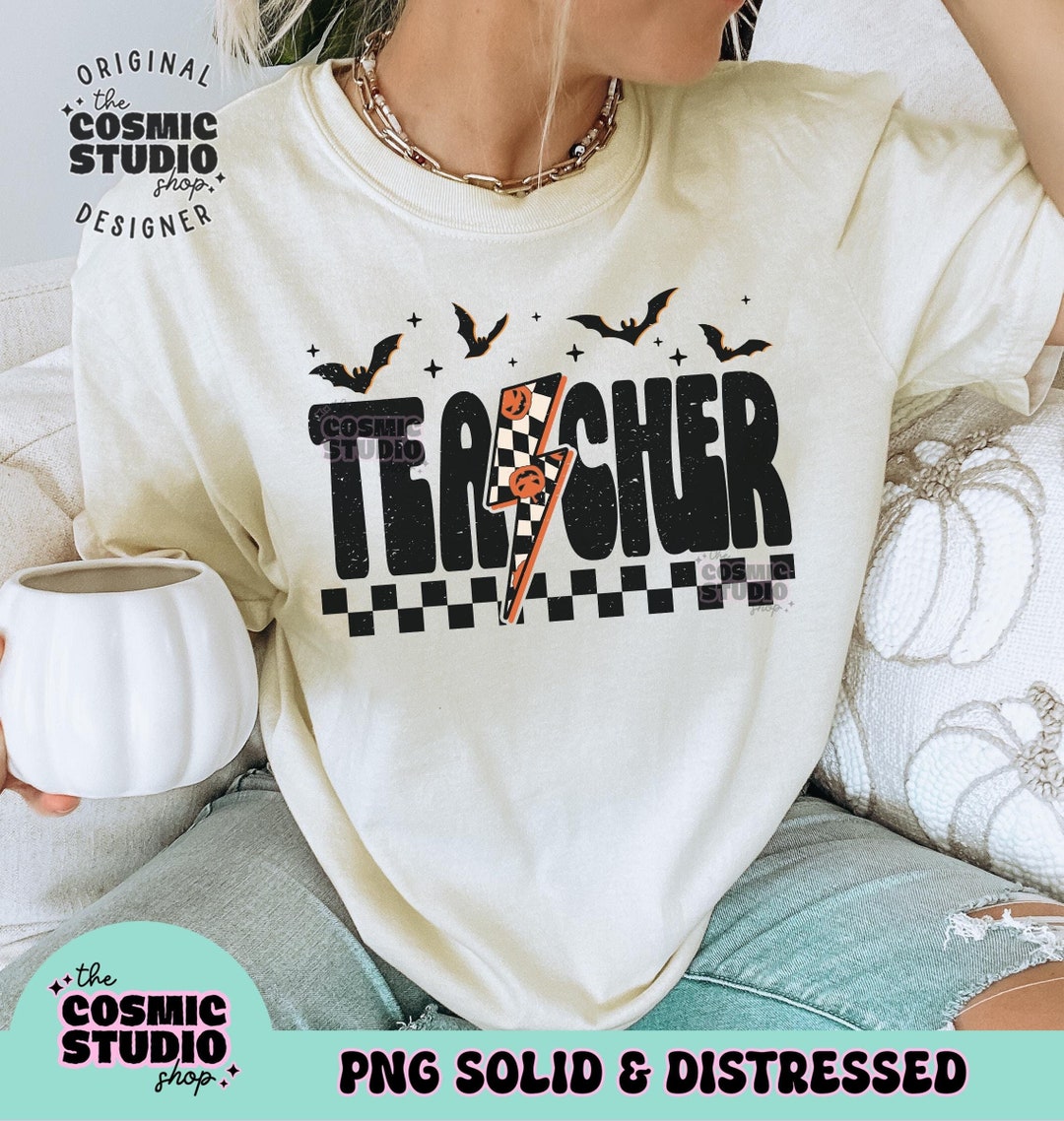 Checkered Spooky Teacher PNG, Spooky Teacher Png, Retro Halloween Png ...