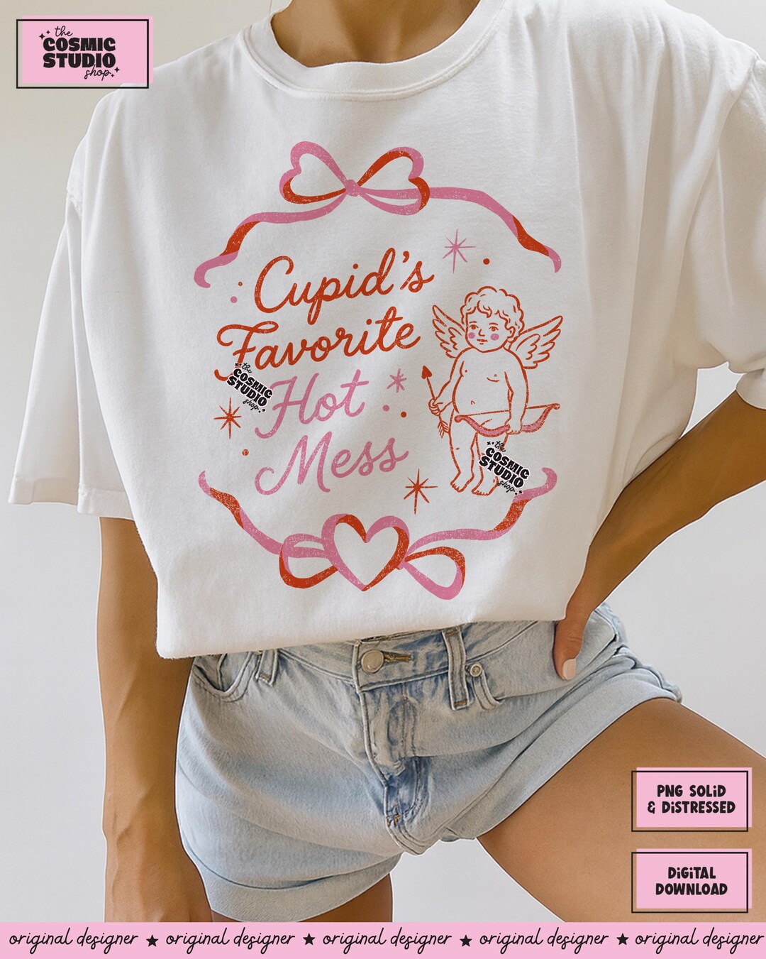 Coquette Cupid Png, Preppy Cupid Png, Retro Bow Heart Design, Cupid's ...