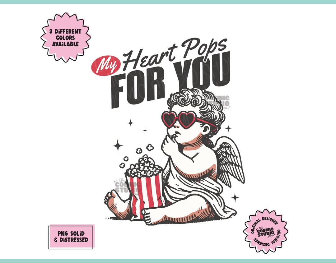My Heart Pops for You Png, Retro Valentine Png, Retro Cupid Png ...