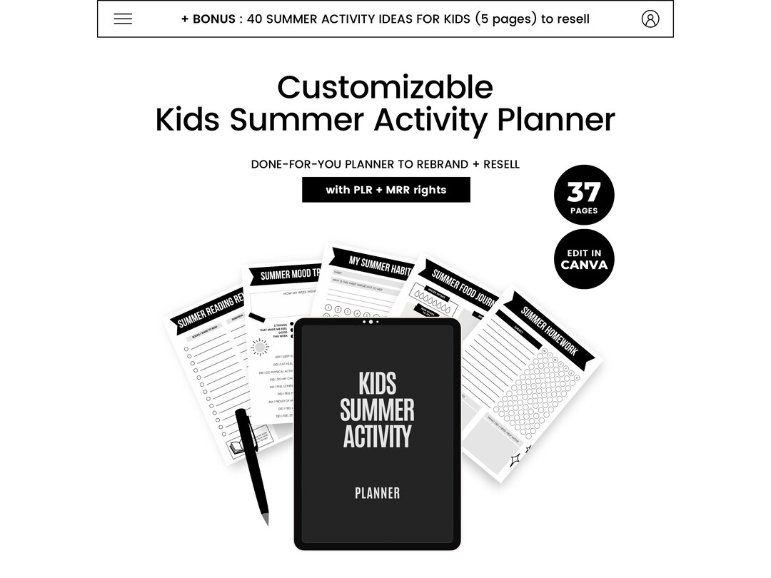 Summer Planner for Kids, PLR Planner, Editable Canva Template, Done for ...