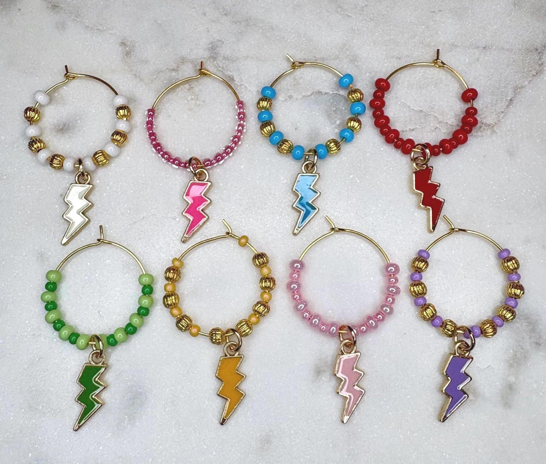 Wine Glass Markers | Lightning Bolt Charms - 8 Count | Czech Glass ...