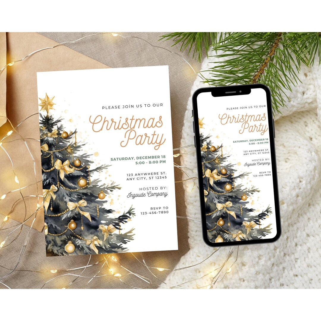 Editable Christmas Tree Party Invitation, Digital Holiday Party Invite ...