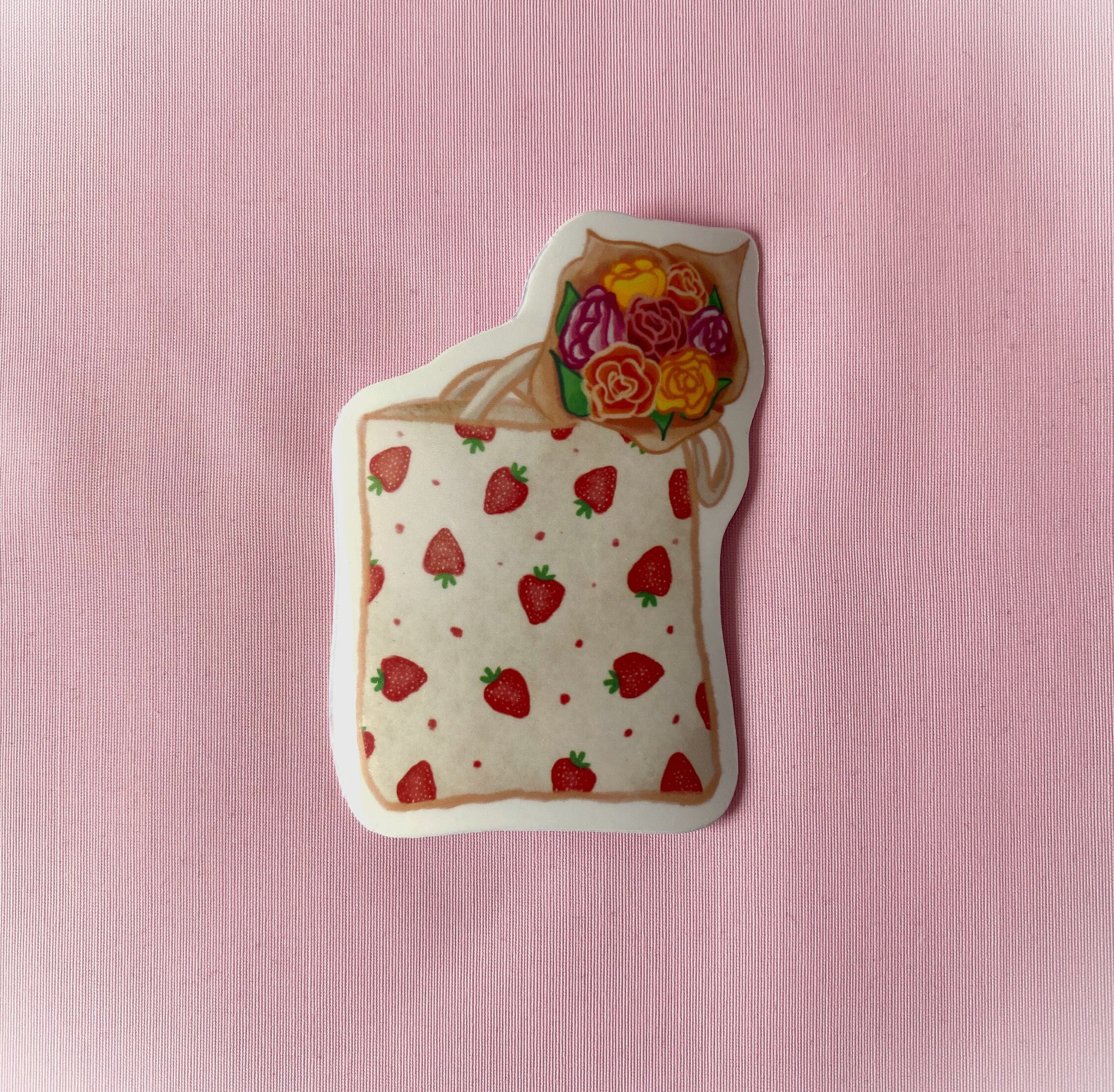 Grocery Shopping Bag Sticker | Strawberries and Flowers Design Glossy ...