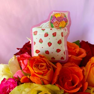 Grocery Shopping Bag Sticker | Strawberries and Flowers Design Glossy ...